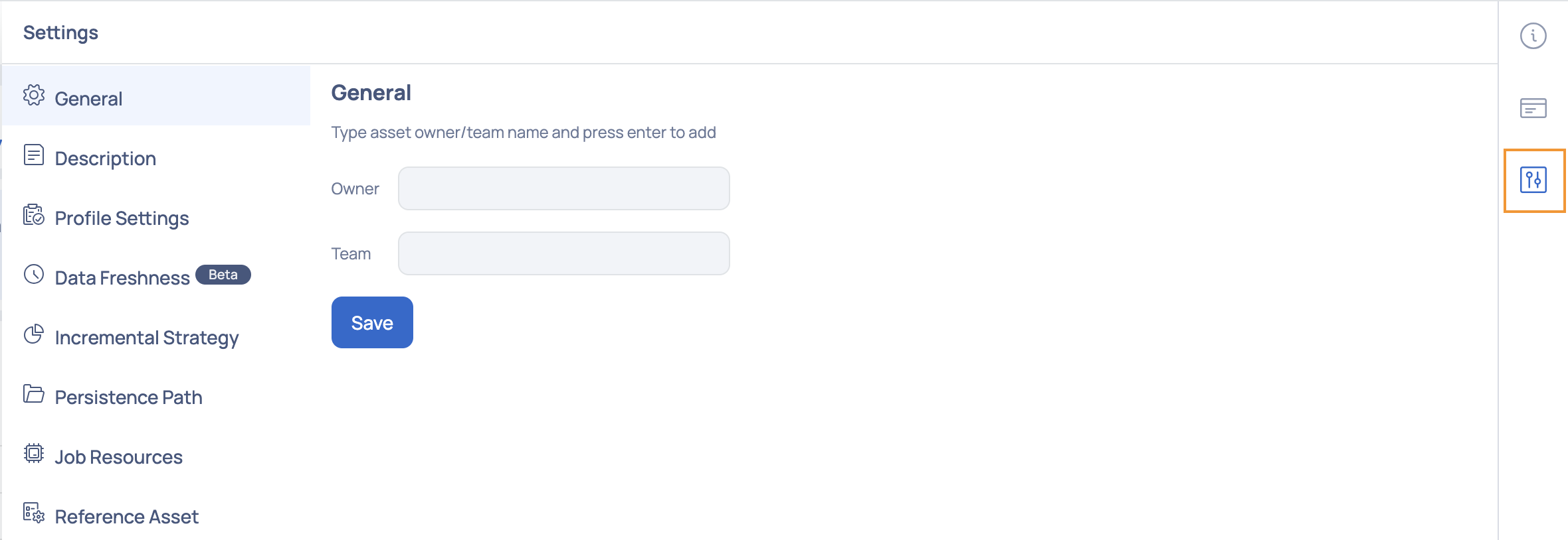 Asset Details Settings Tab - Torch