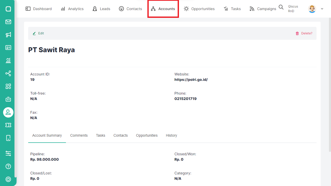 My Accounts - Documentations | Qiscus