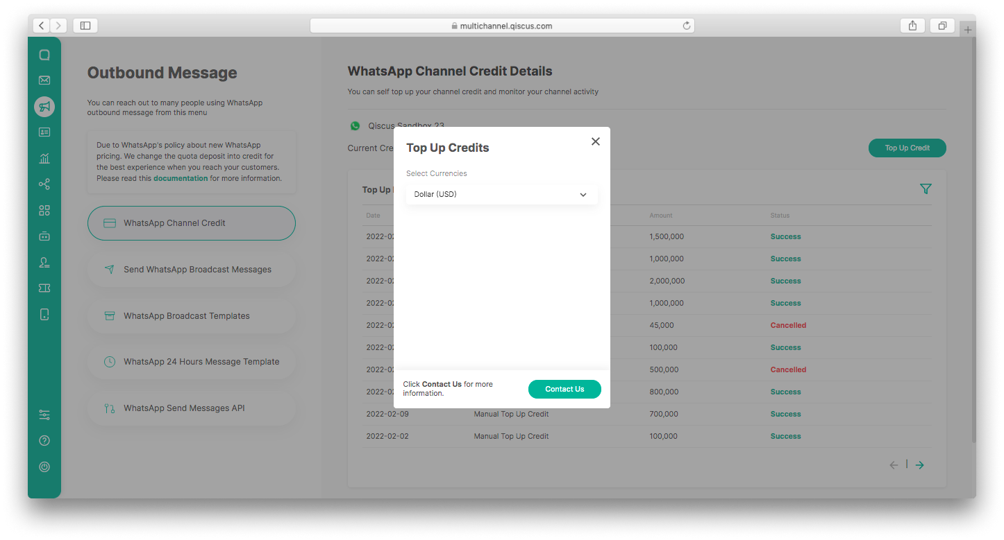 Self Top Up Credit - Documentations | Qiscus