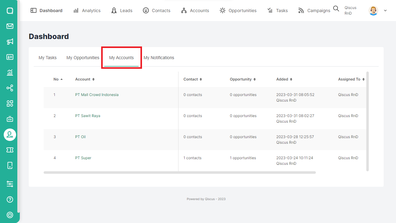 My Accounts - Documentations | Qiscus